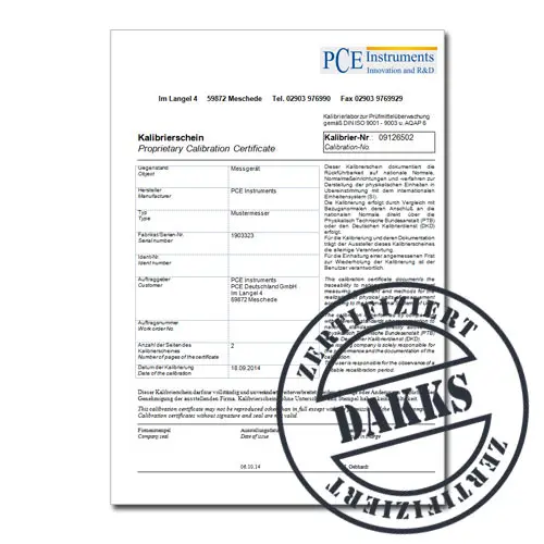 CAL-DAKKS-VC21 ISO DAkkS Calibration Certificate | PCE Instruments CAL-DAKKS-VC21 ISO DAkkS Calibration Certificate | PCE Instruments